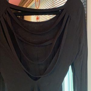 Tops | Sheer Fitted Black Top With Open Back | Poshmark